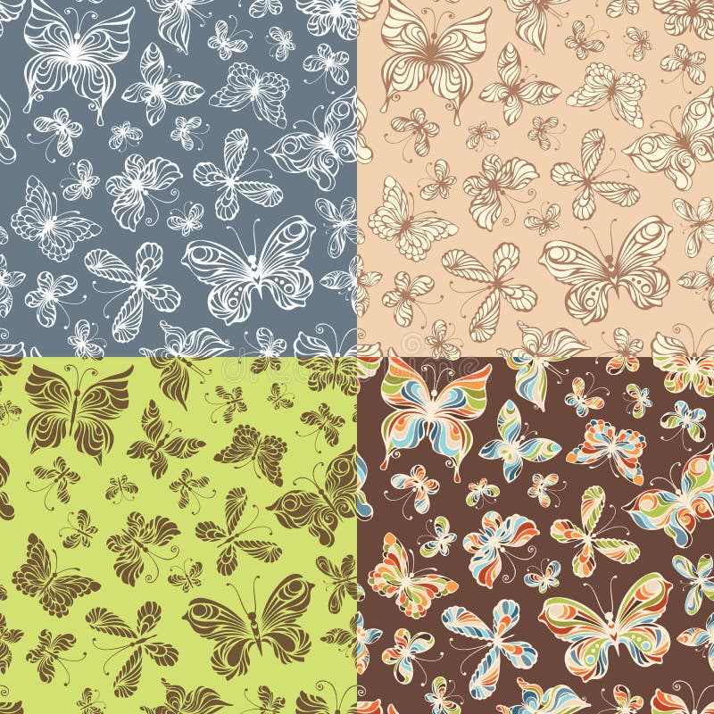 Set of Seamless Patterns of Butterflies. Stock Vector - Illustration of ...
