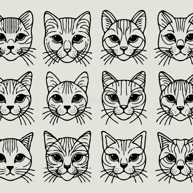 Set of Seamless Patterns with Cats Heads. Stock Illustration ...