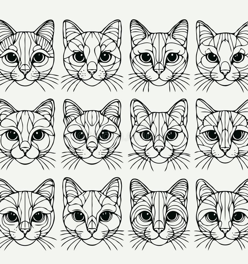 Set of Seamless Patterns with Cats Heads. Stock Vector - Illustration ...