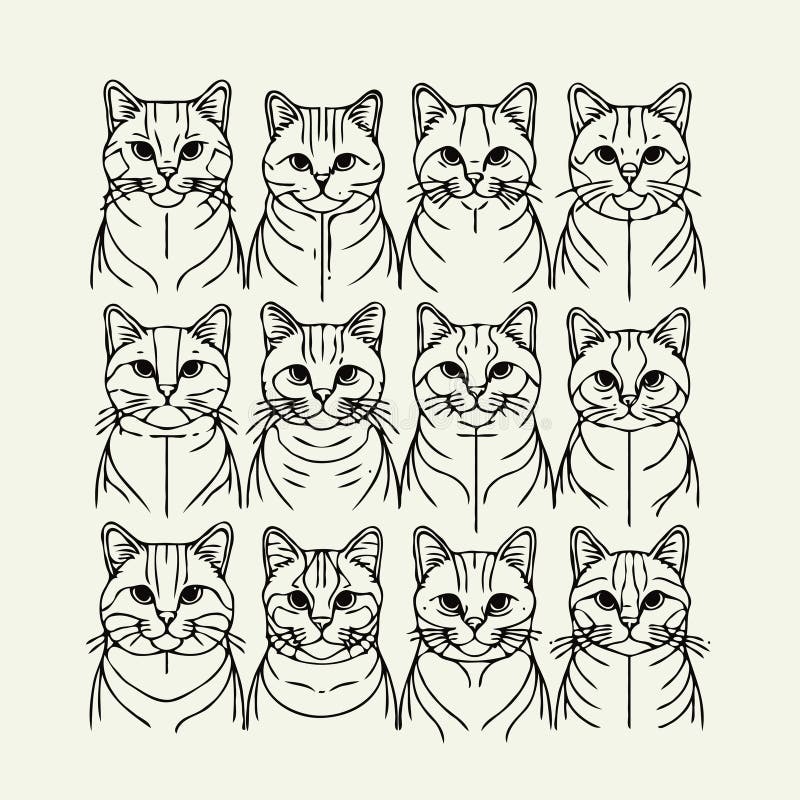 Set of Seamless Patterns with Cats Heads. Stock Vector - Illustration ...