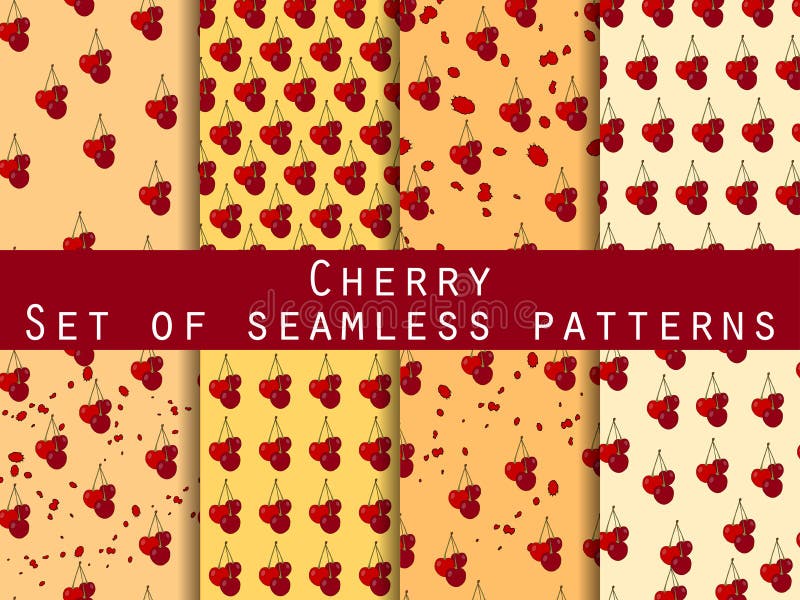 Set of Seamless Patterns with Cherries. for Wallpaper, Bed Linen, Tiles ...