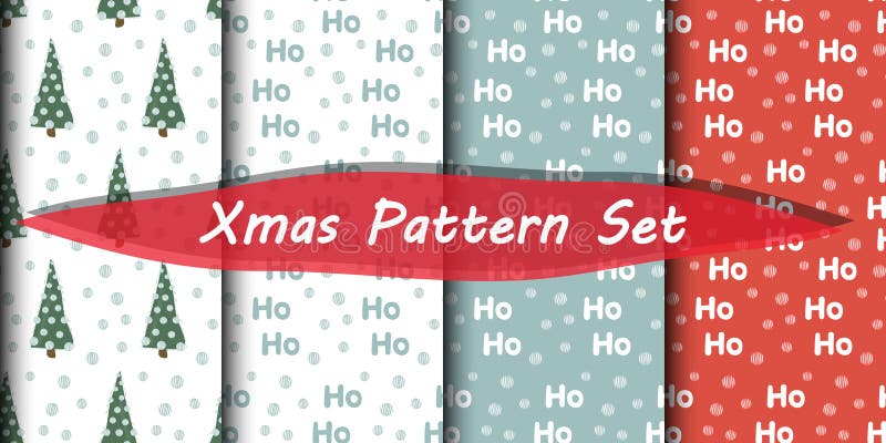 Ho Ho Ho and Christmas Tree Seamless Pattern Vector Set Stock Vector ...