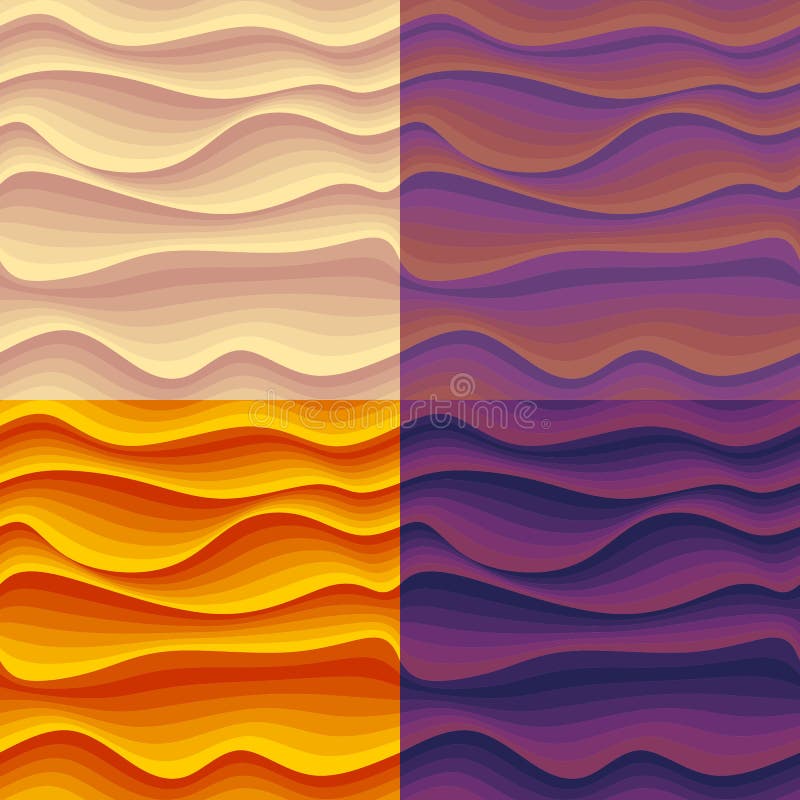 Set Of Seamless Patterns With Colorful Abstract Waves Stock Vector