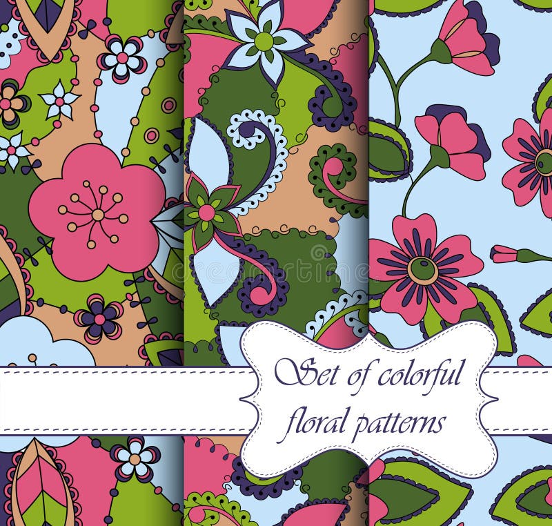 Set of Seamless Patterns Colorful Floral Stock Vector - Illustration of ...