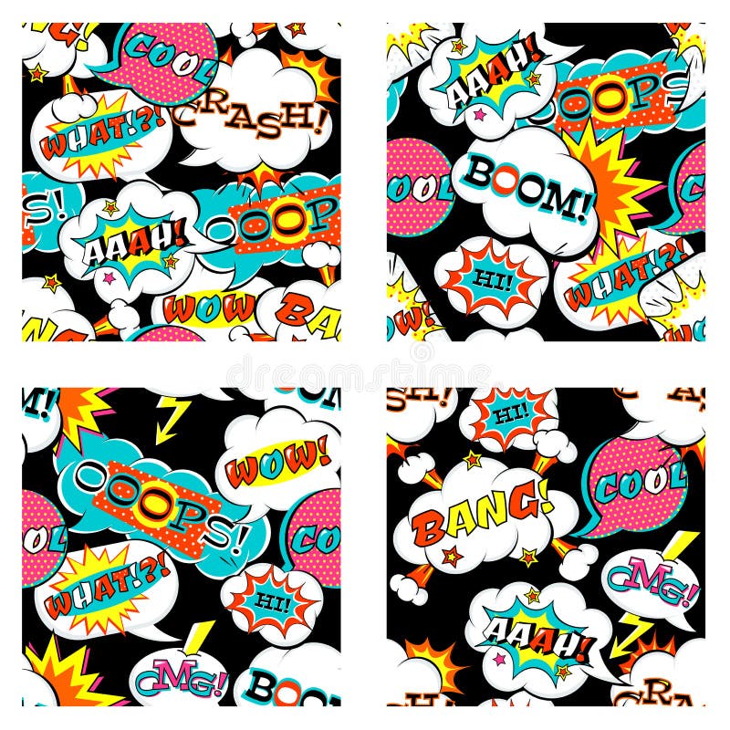 Set of Seamless Patterns with Comic Speech Bubbles Stock Vector ...