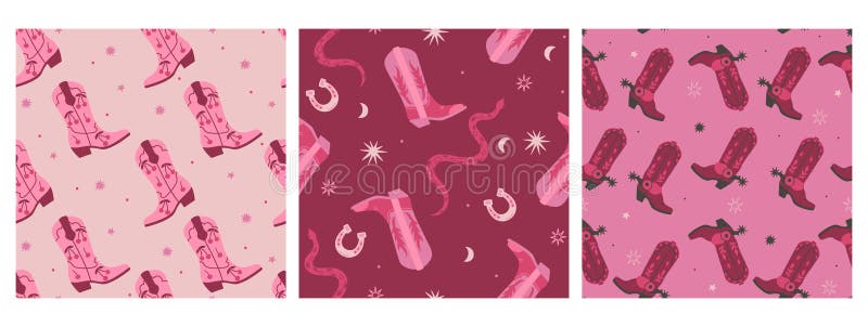 Set of Seamless Patterns with Cowboy Boots. Vector Graphics Stock ...