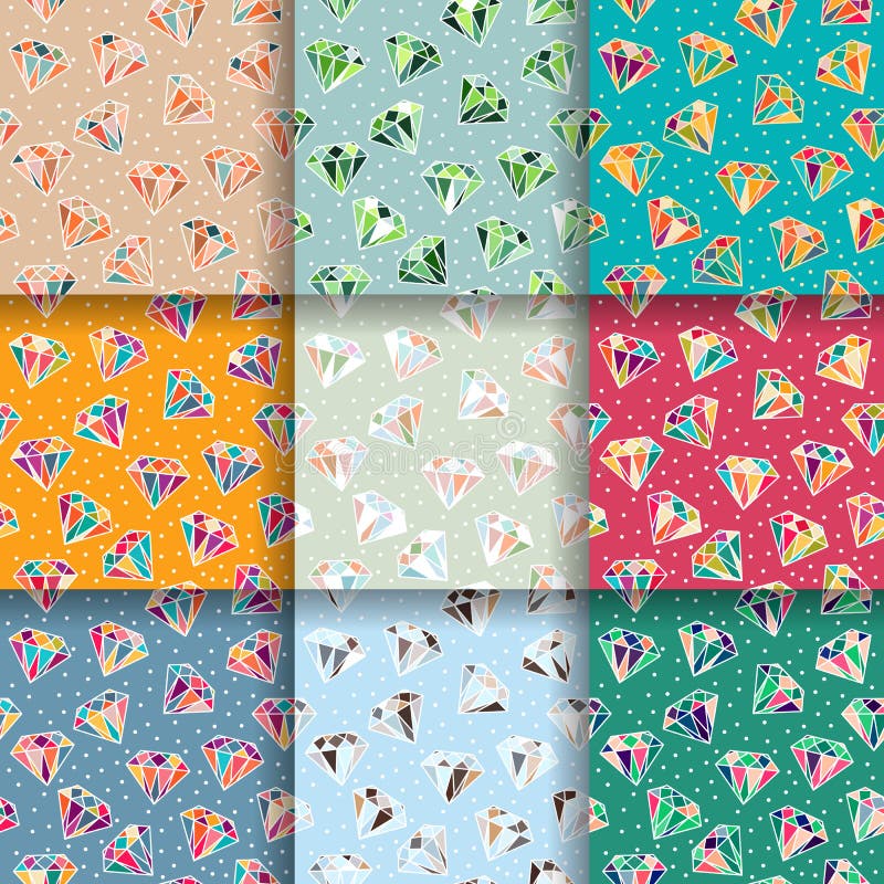 Set of Seamless Patterns with Diamonds Stock Vector - Illustration of ...
