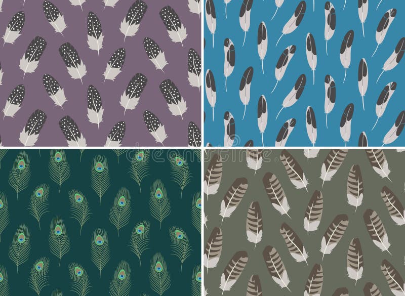 Set of Seamless Patterns with Different Feathers. Stock Vector ...