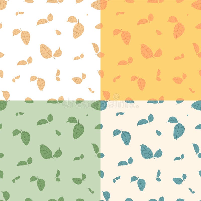 Set of Seamless Patterns with Doodle Apple Tree Leaves. Ornament for ...