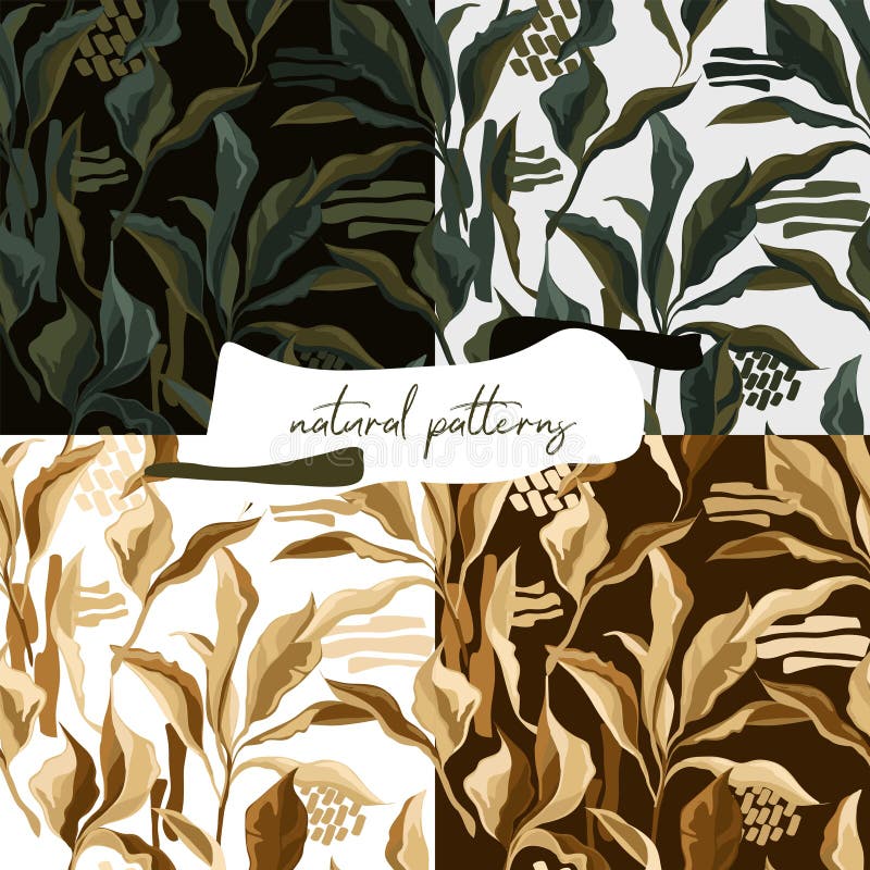 Set of Seamless Patterns with Elegant Creative Leaves Stock Vector ...