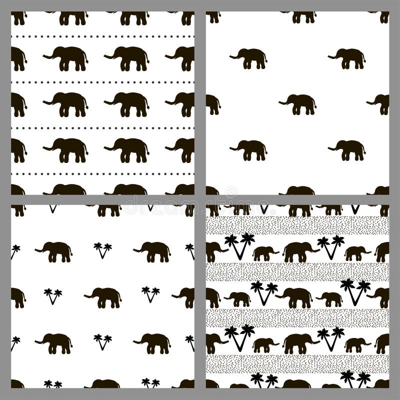Set of the Seamless Patterns with Elephants. Stock Vector ...