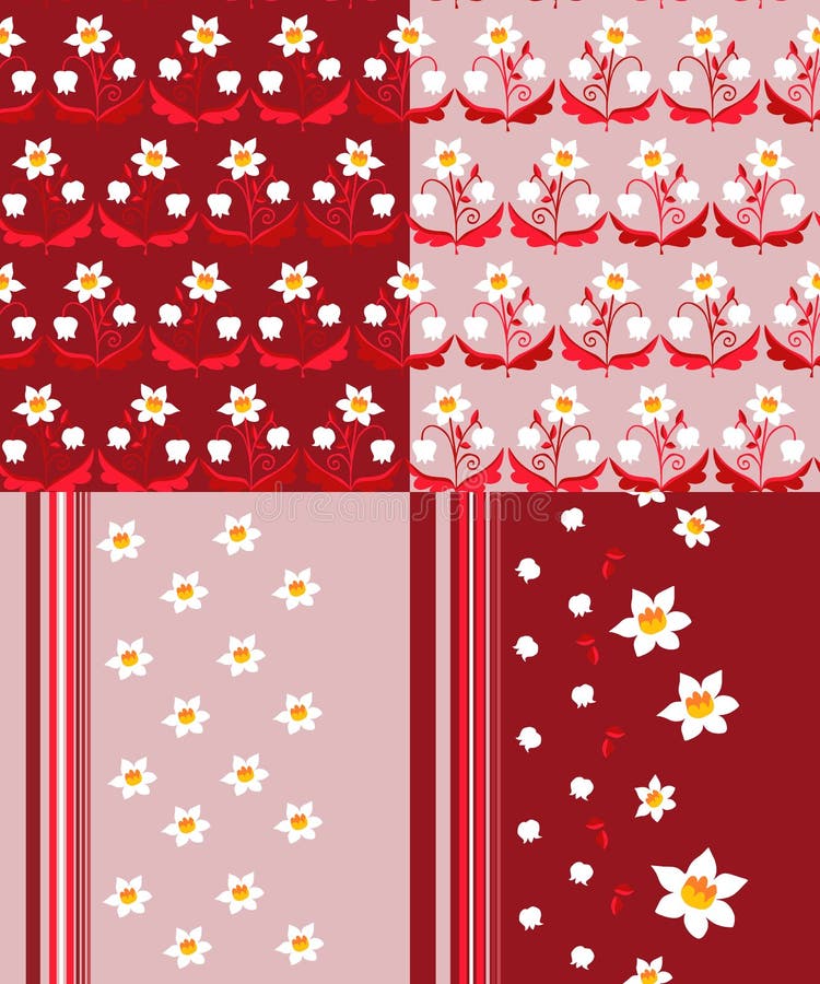 Set of Seamless Patterns with Flowers and Strips. Stock Vector ...