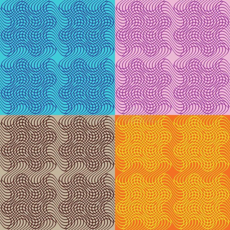 Set of Seamless Patterns of Grid with Abstract Waves. Stock Vector ...