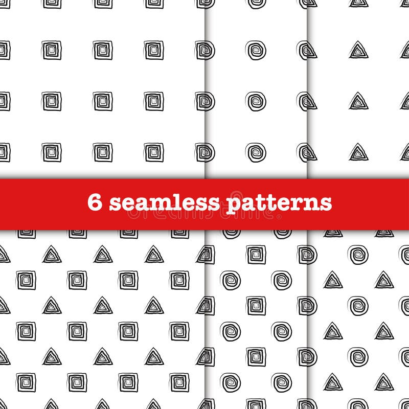 Set of Seamless Patterns from Hand Drawn Shapes Stock Vector ...