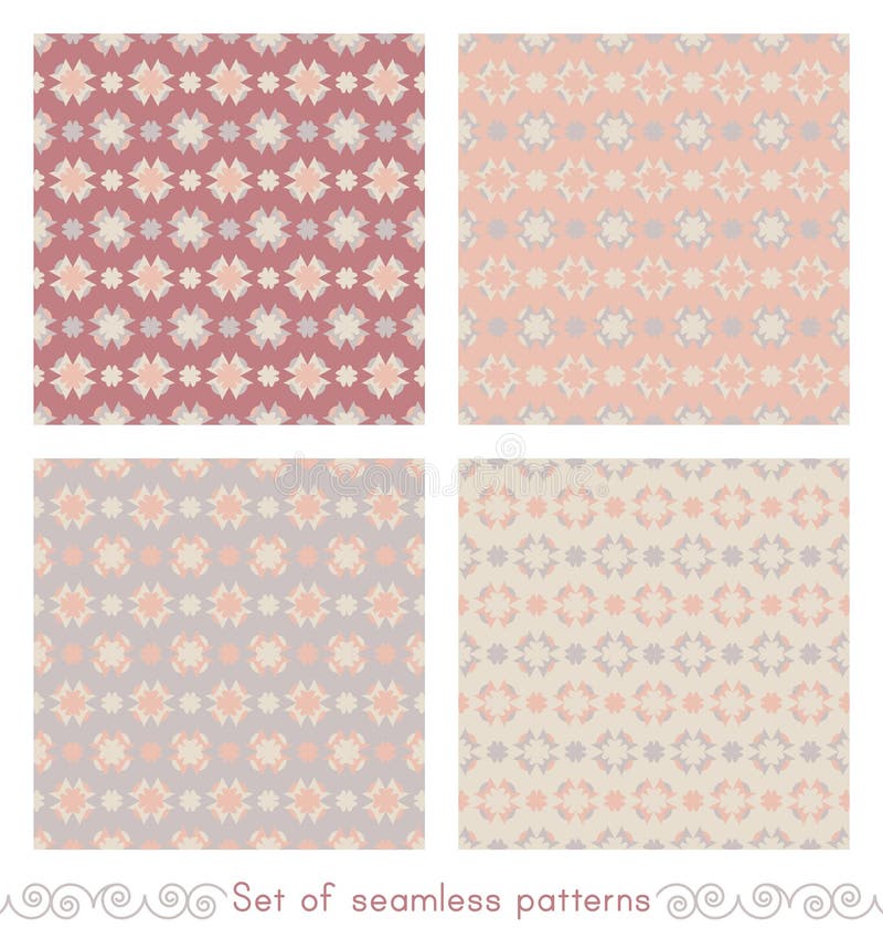 Set of Seamless Patterns with Hearts. Color Grey, Orange, Red and Cream ...