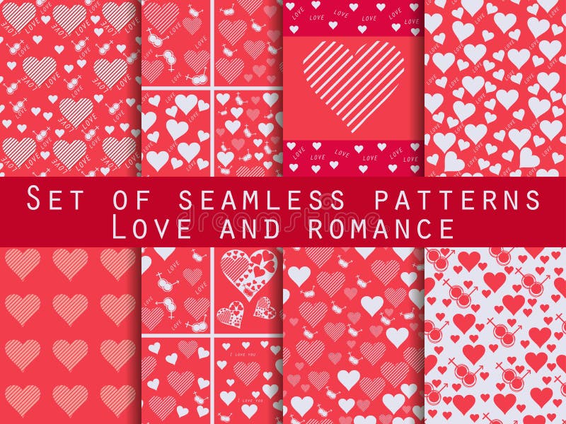 Set of Seamless Patterns with Hearts. Valentine`s Day. Love Patterns ...