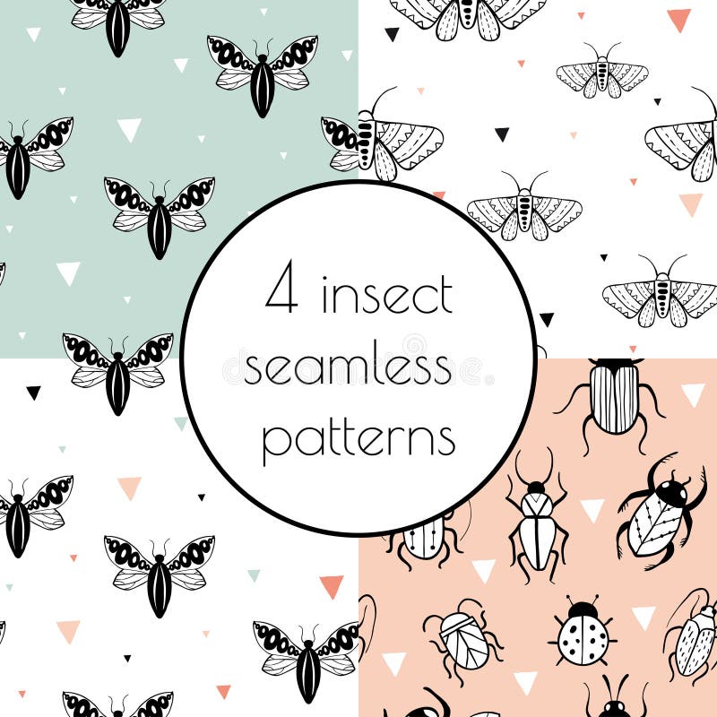 Set with 4 Seamless Patterns with Insects Stock Vector - Illustration ...