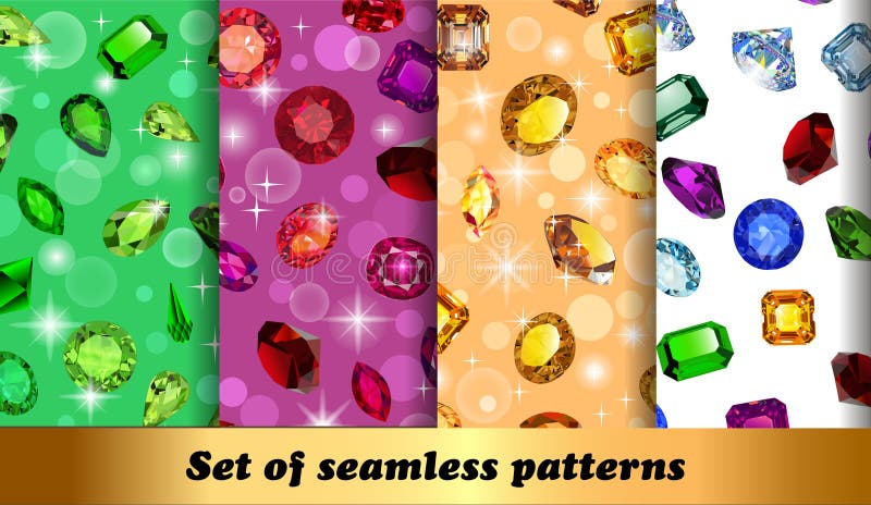 Set of Seamless Patterns with Jewelry Gems Stock Vector - Illustration ...