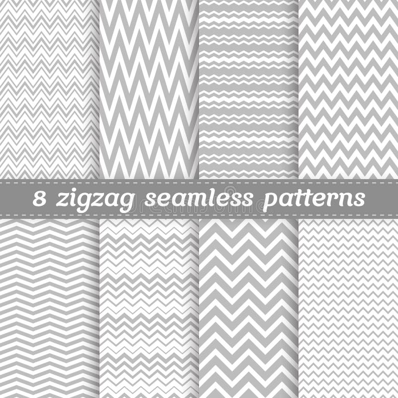 Set of 8 Seamless Patterns with Light Grey Zigzag Stock Illustration - Illustration of chevron ...