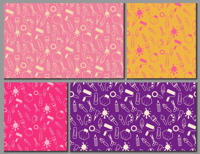 Set of Seamless Patterns Made of Art and Hobby Tools Stock Vector ...
