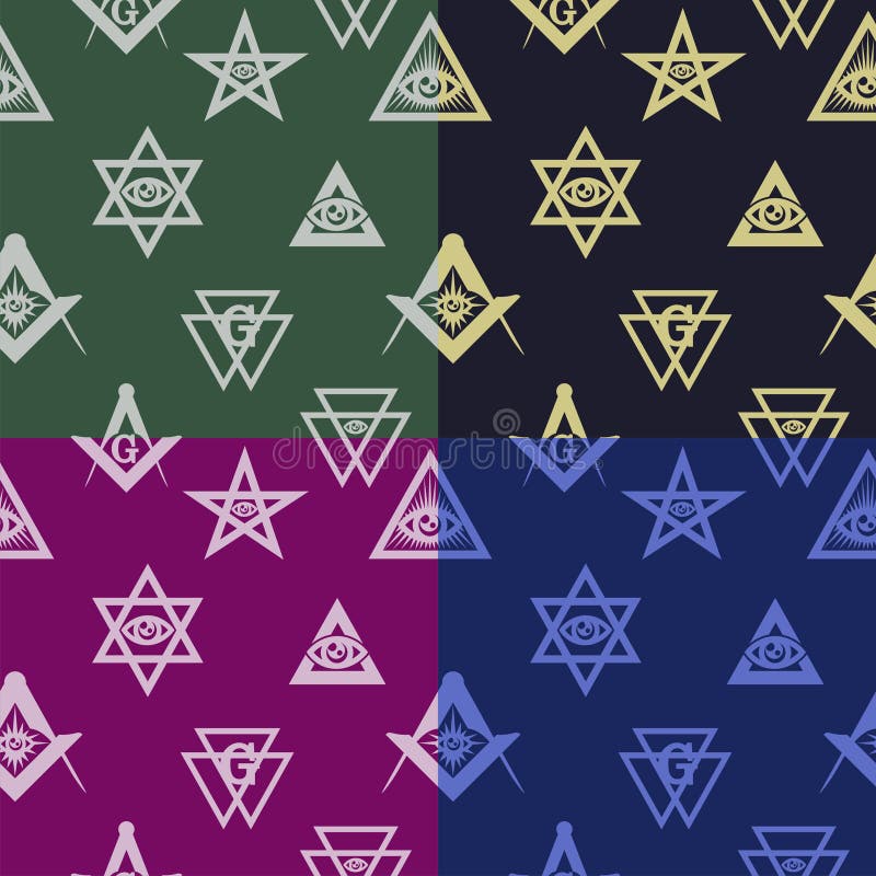 Set of Seamless Patterns with Masonic Symbols. Colored Simple Geometric ...