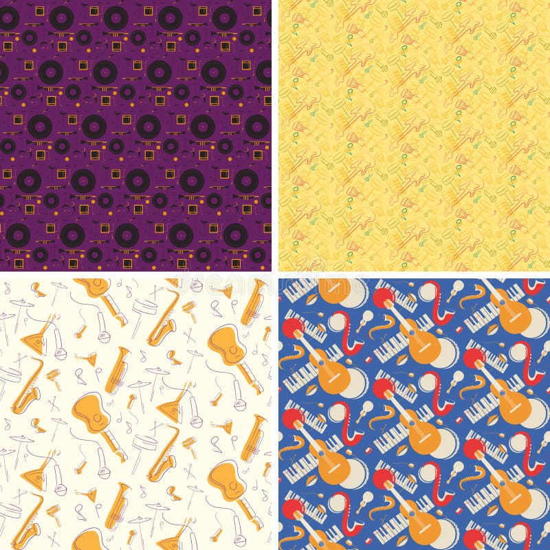 Set of Seamless Patterns with Musical Instruments. Stock Vector ...