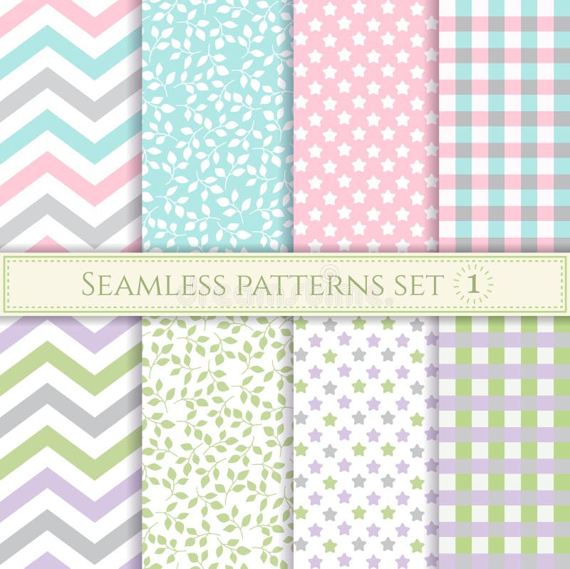 Set of Seamless Patterns in Pastel Colors for Fabric, Wrapping Paper or ...