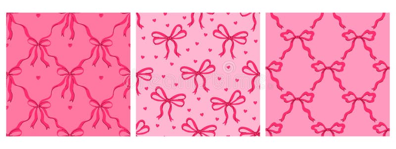 Set of Seamless Patterns with Pink Bows. Vector Graphics Stock Vector ...