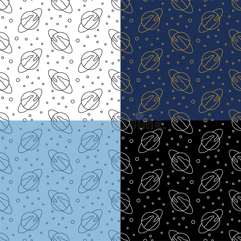 Set of Seamless Patterns with Planet Saturn Icon. Exploring Space and ...