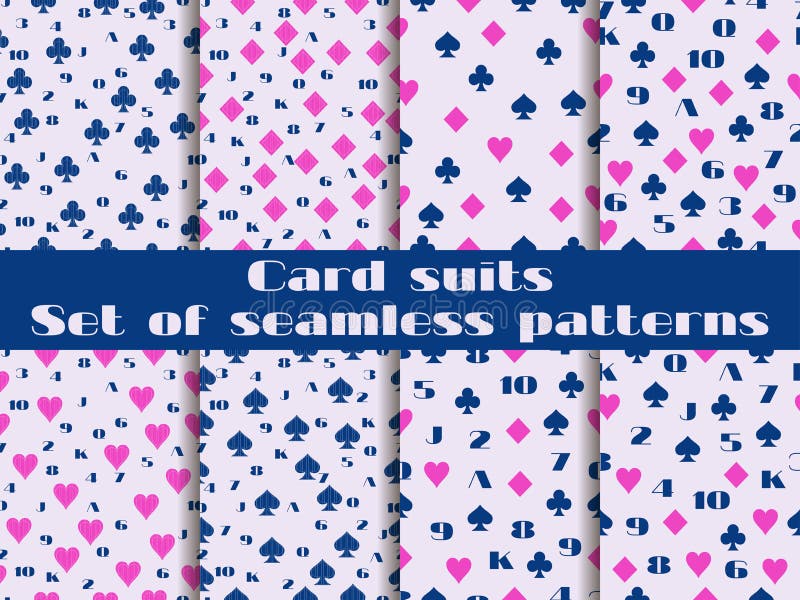 Set of Seamless Patterns with Playing Cards Suits. Numerals Card Stock ...