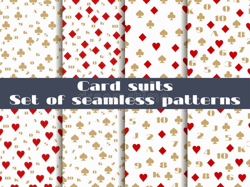 Set of Seamless Patterns with Playing Cards Suits. Numerals Cards Stock ...