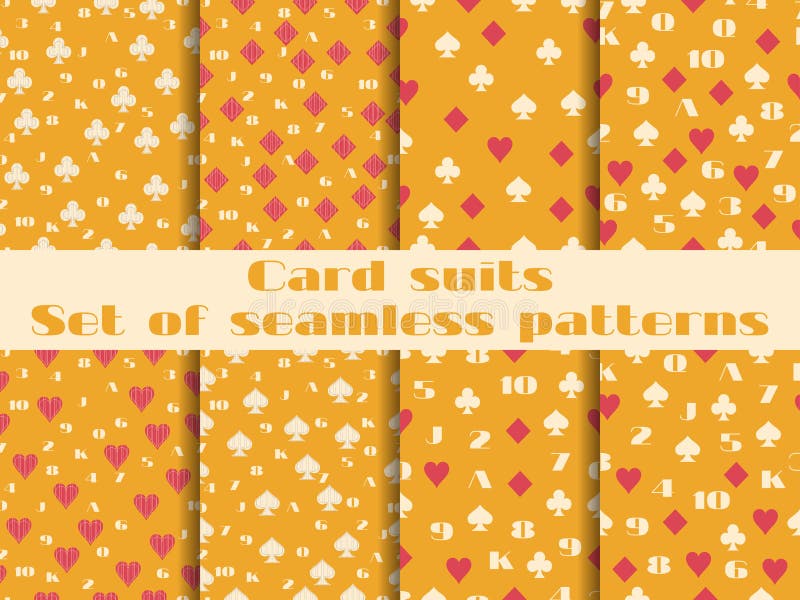 Set of Seamless Patterns with Playing Cards Suits. Stock Vector ...