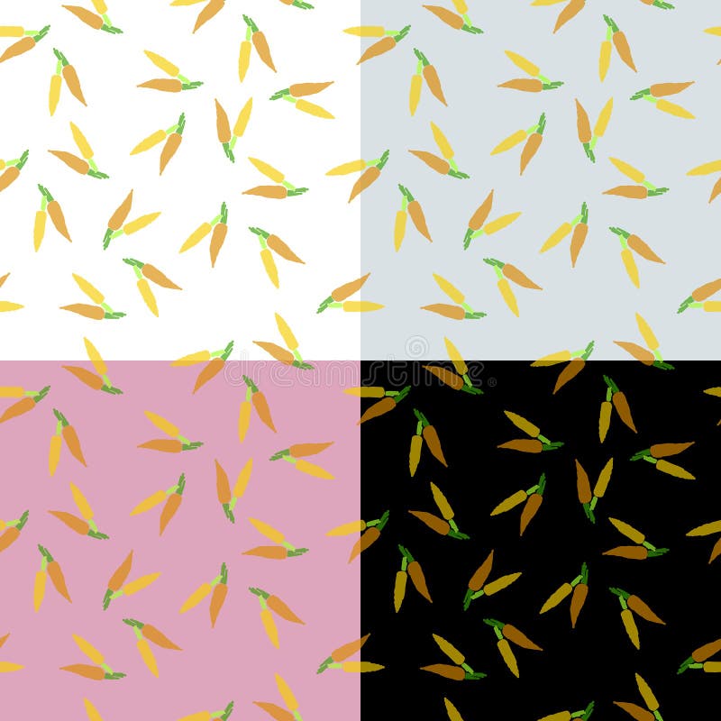 Set of Seamless Patterns with Prints of Carrots on Four Different Backgrounds, Vegetable ...