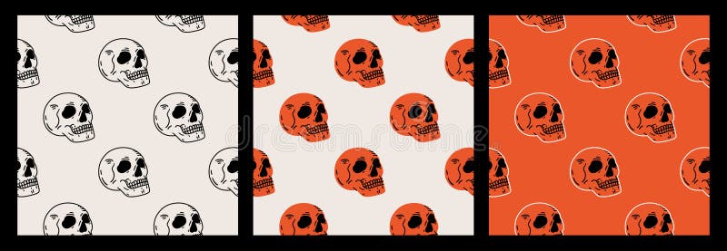 Set of Seamless Patterns with Scull Stock Vector - Illustration of ...