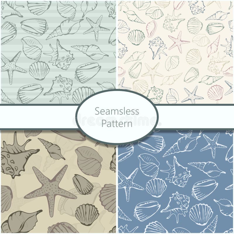 Set Of 4 Seamless Patterns With Shells Stock Vector - Illustration of ...