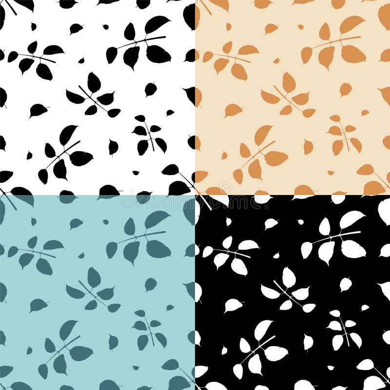 Set of Seamless Patterns with Silhouettes of Apple Tree Leaves ...