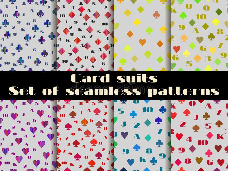 Set of Seamless Patterns with Suits of Playing Cards. Stock Vector ...