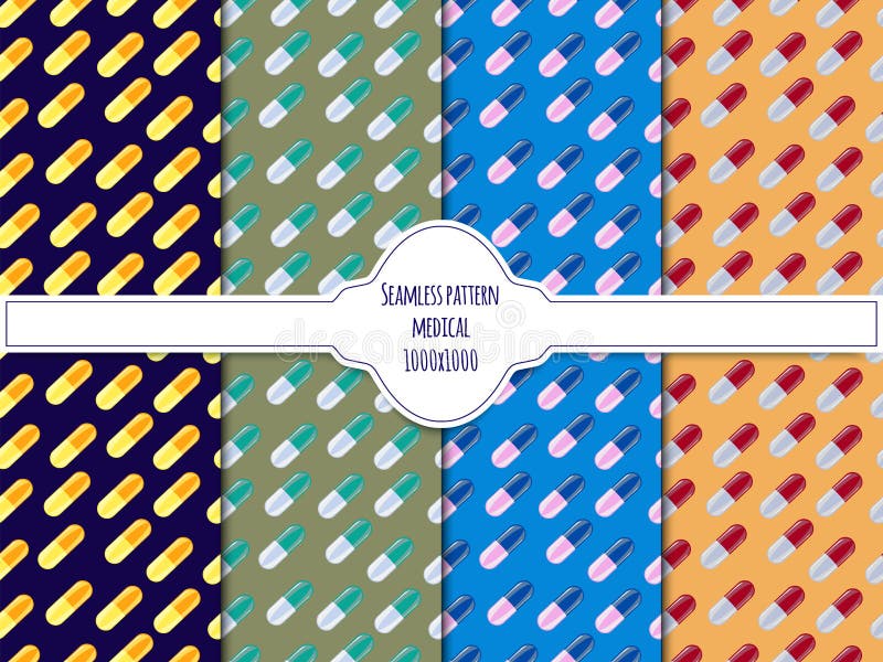 A Set of Seamless Patterns of Tablets, Pills, Pixels 1000by1000, Vector ...