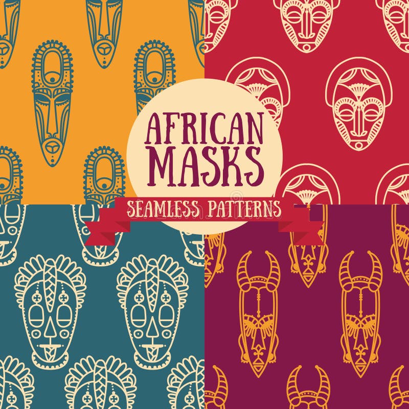 Set of Seamless Patterns with Tribal African Masks Stock Vector ...