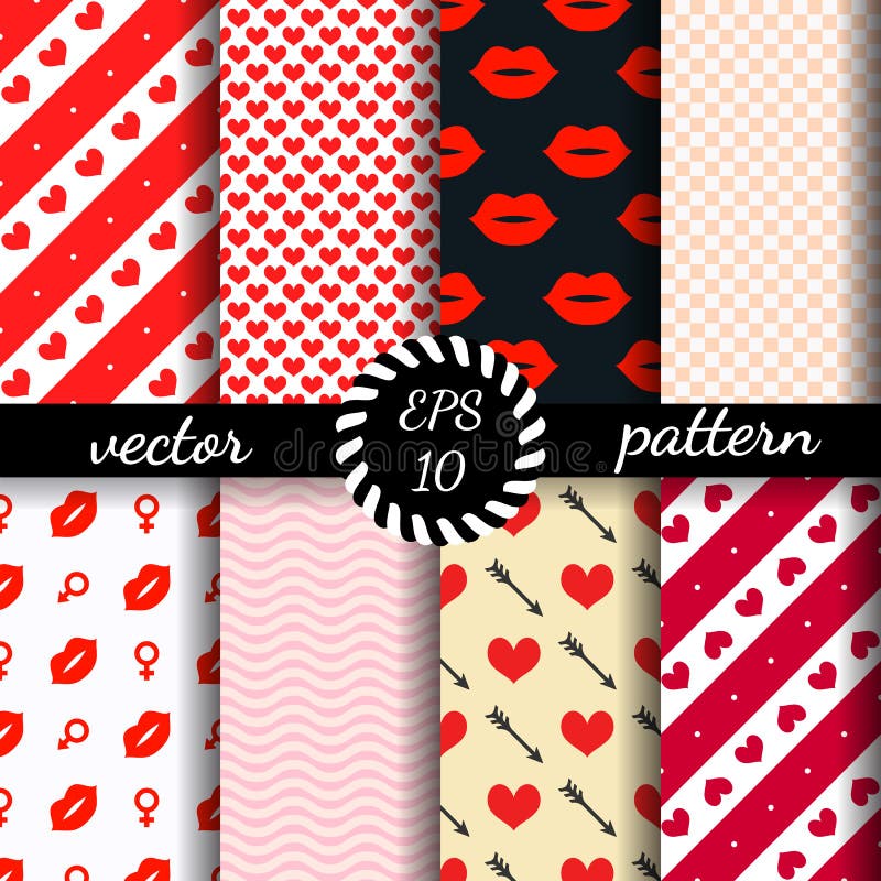 Set of Seamless Patterns Valentine S Day. Romantic Wallpaper Stock ...