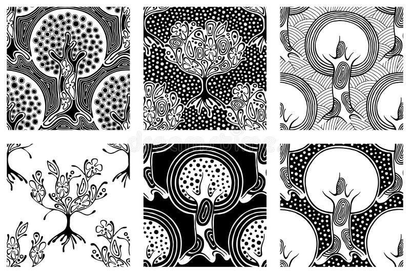 Set of Seamless Patterns, Vector Hand Drawn Repeating Illustration ...