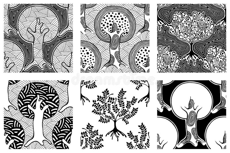 Set of Seamless Patterns, Vector Hand Drawn Repeating Illustration ...