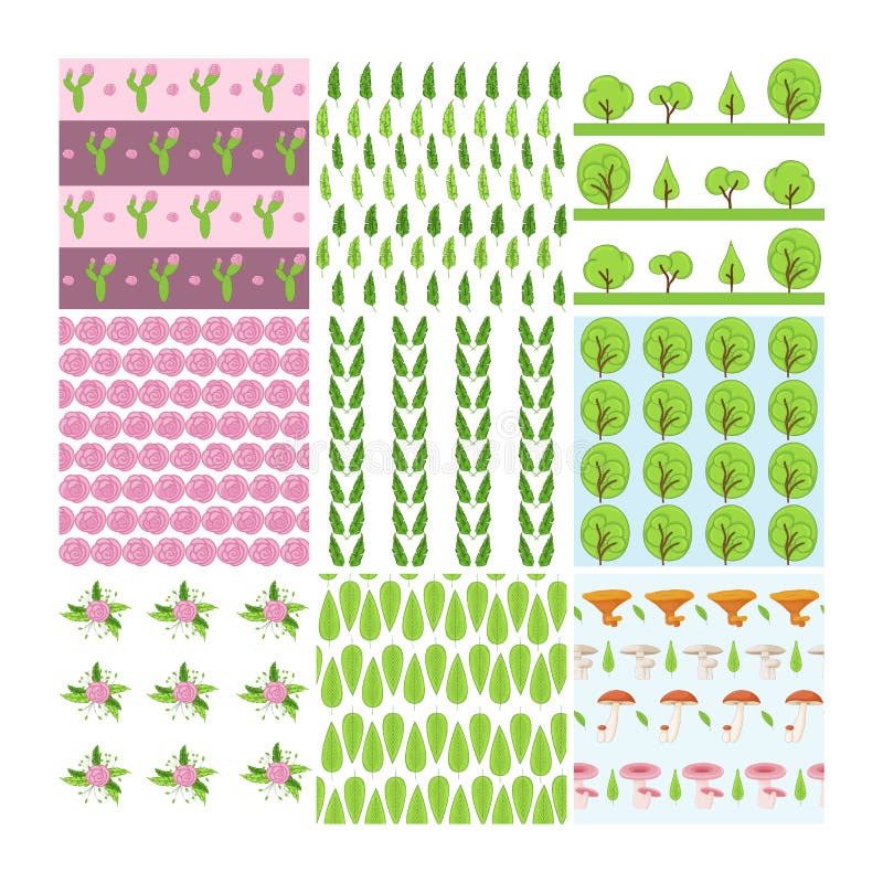 Set of Seamless Patterns with Vegetation, Vector Graphics Stock ...