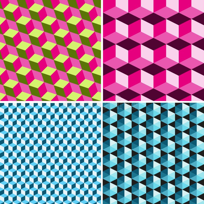 Set Seamless Patterns from Volumetric Multi-colored Cubes Stock Vector ...