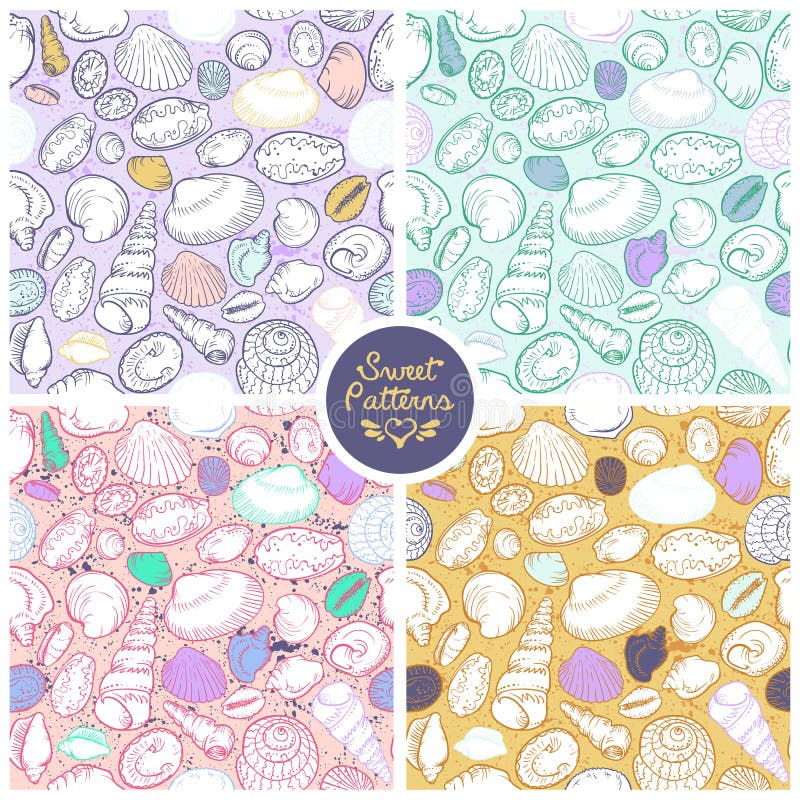 Set of Seamless Retro Graphic Shell Pattern Stock Illustration ...
