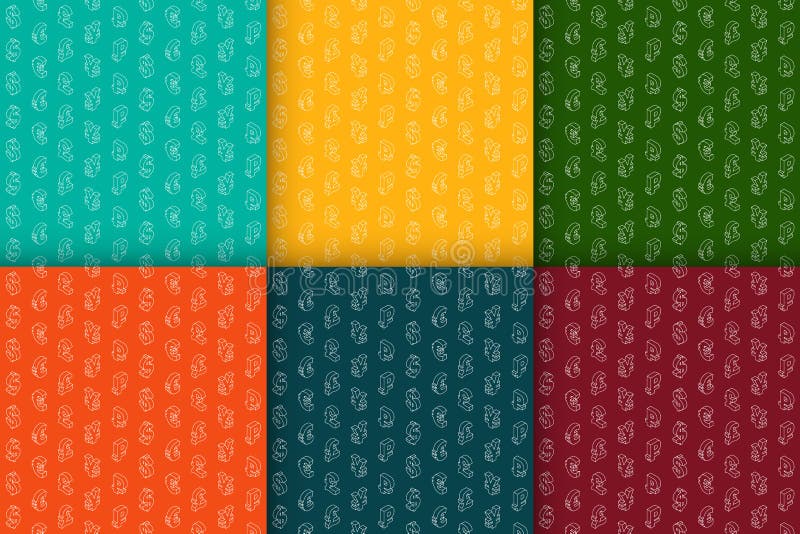 Set of Seamless Retro Patterns with Currency Symbols. Vector. Stock ...