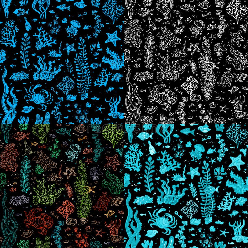 Set of Seamless Sea/ocean Underwater Patterns. Stock Vector ...