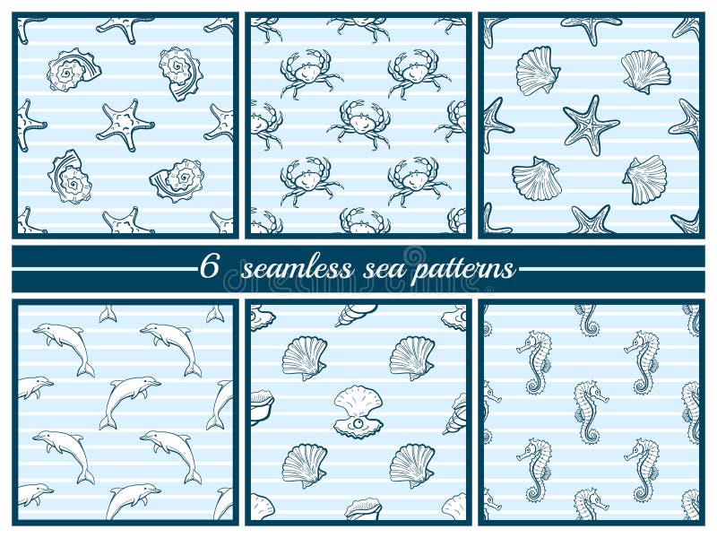 Set of Seamless Sea Patterns Stock Vector - Illustration of fabric ...