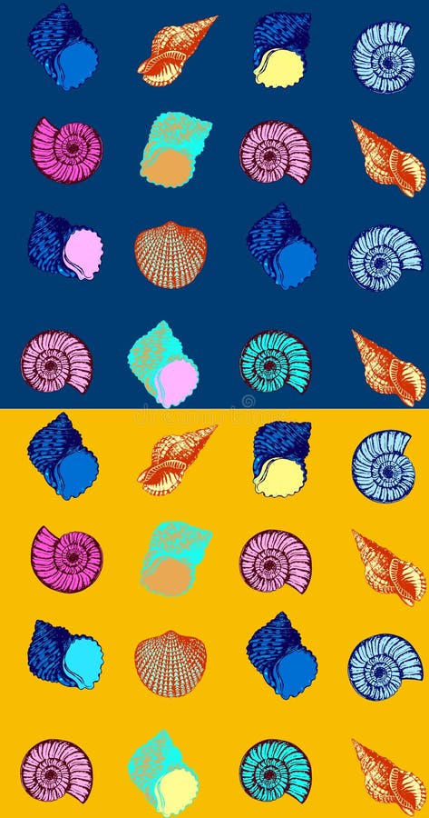 Set of Seamless Seashell Pattern Stock Vector - Illustration of pretty ...