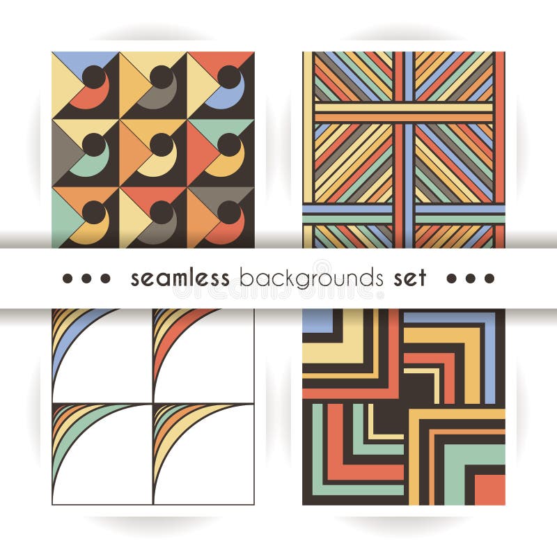 Set of Seamless Square Patterns. Abstract Stripes and Spiral Endless ...
